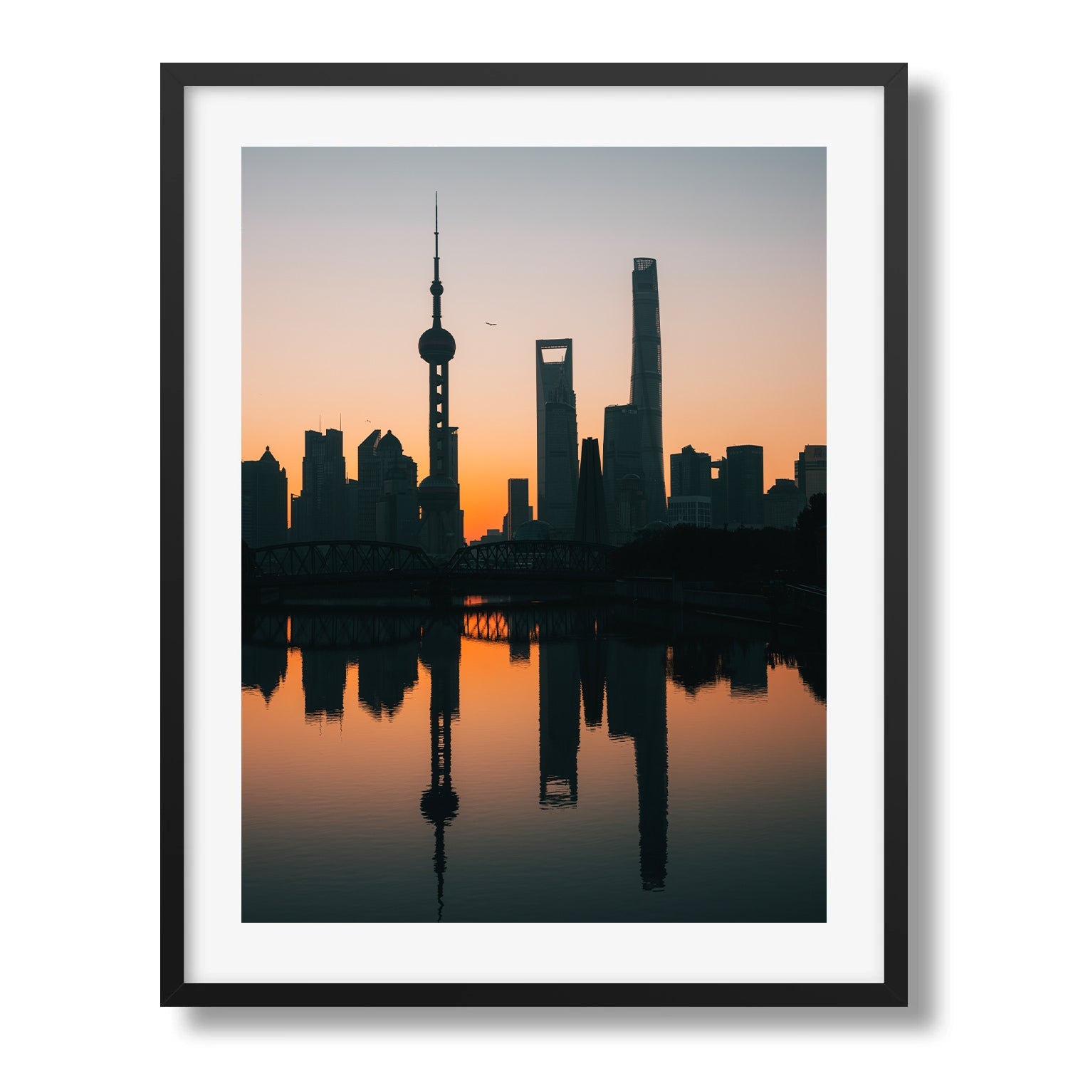 Shop Shanghai Skyline Sunrise Framed Art | City Skyline Print