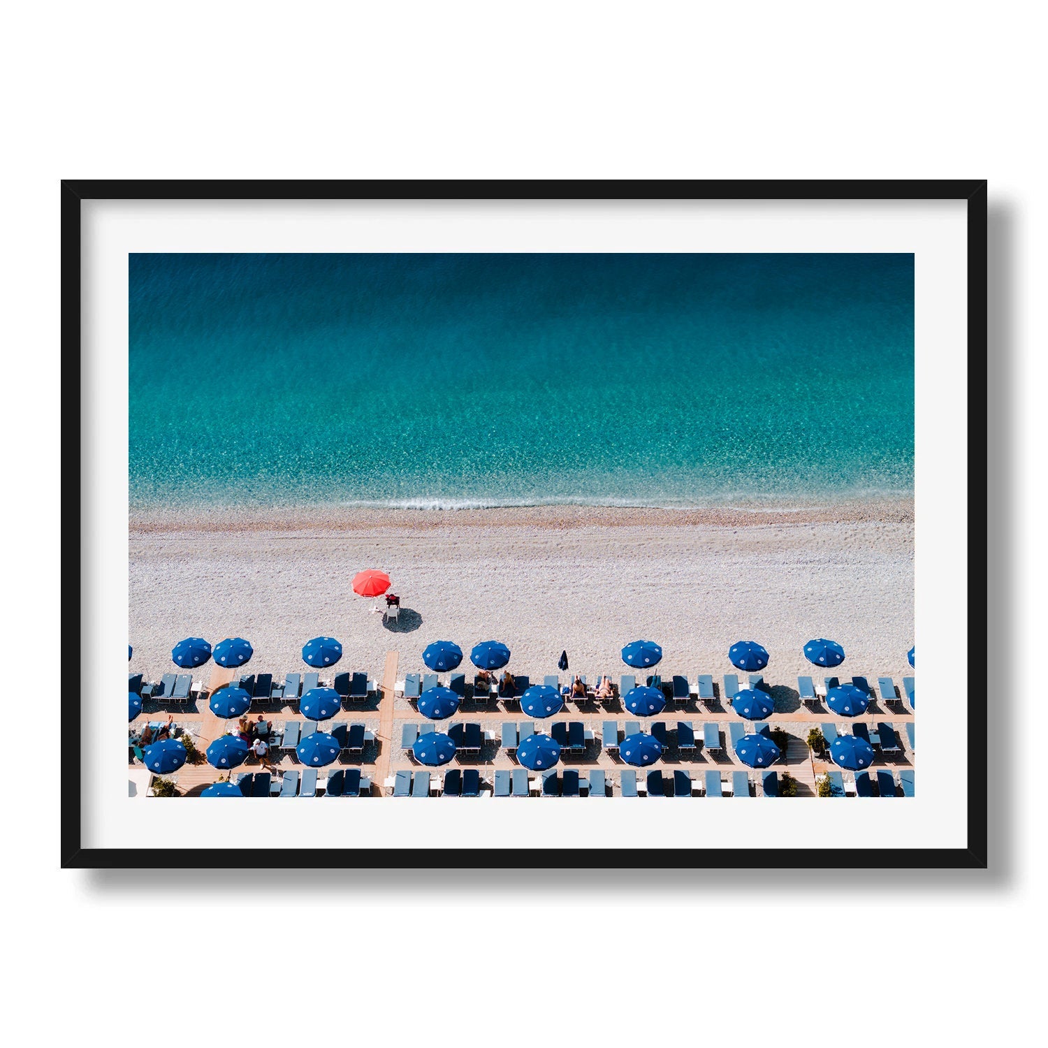 Blue Umbrellas Beach Nice France Framed Print | Ocean Wall Art