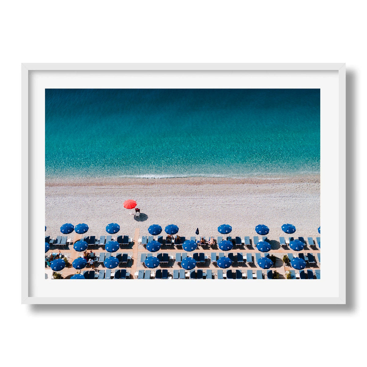 Blue Umbrellas Beach Nice France Framed Print | Ocean Wall Art