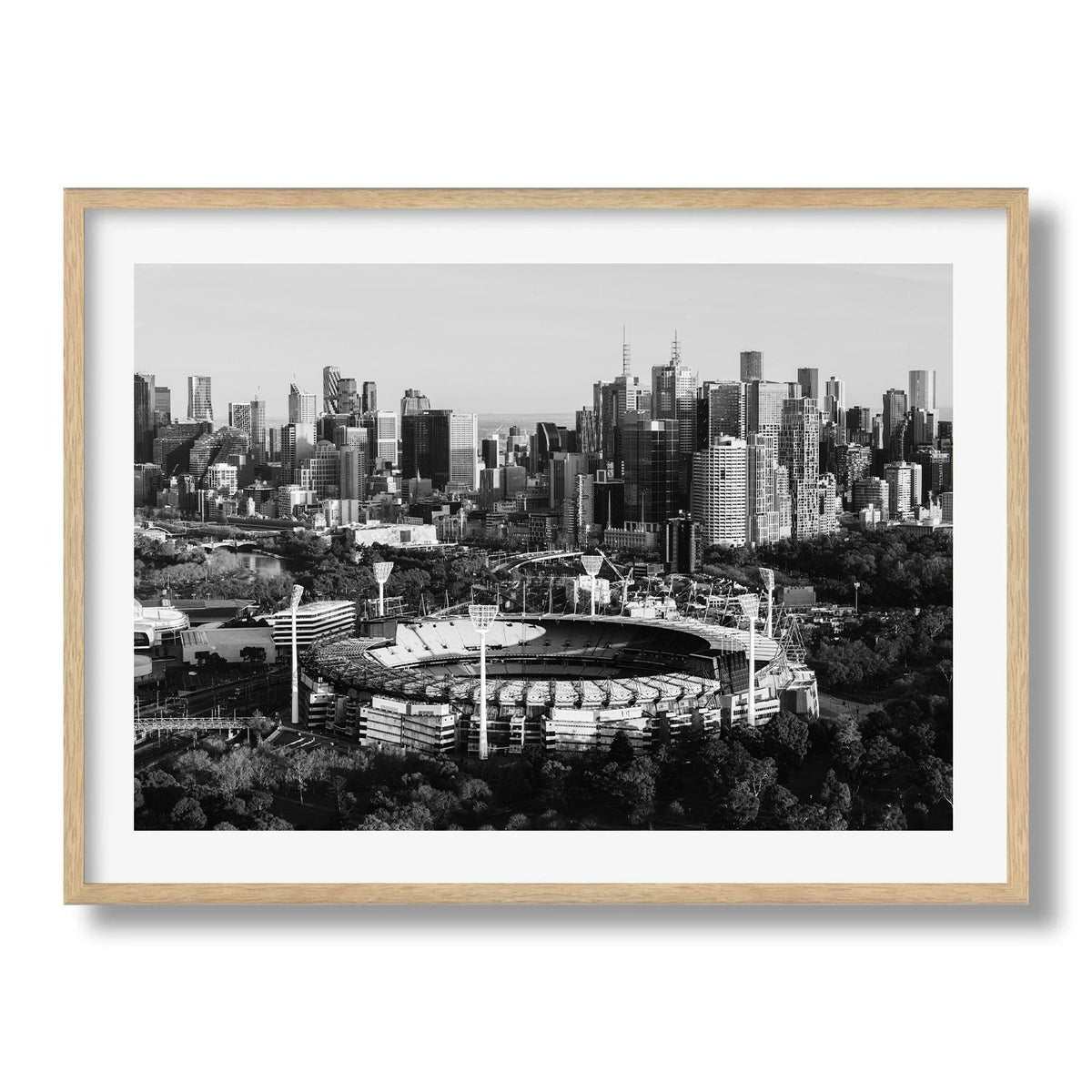 Melbourne MCG Framed Print | City Skyline Black and White Wall Art